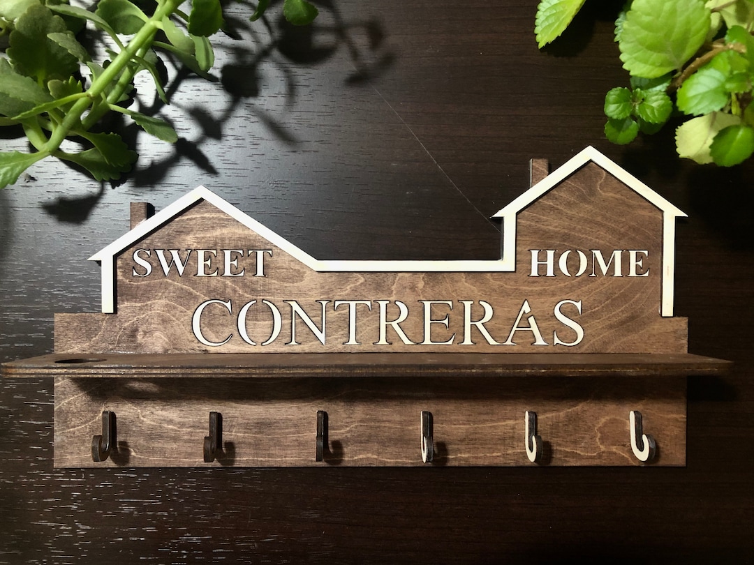 Custom Name Wall Key Holder With Shelf, Personalized Family Name Key ...