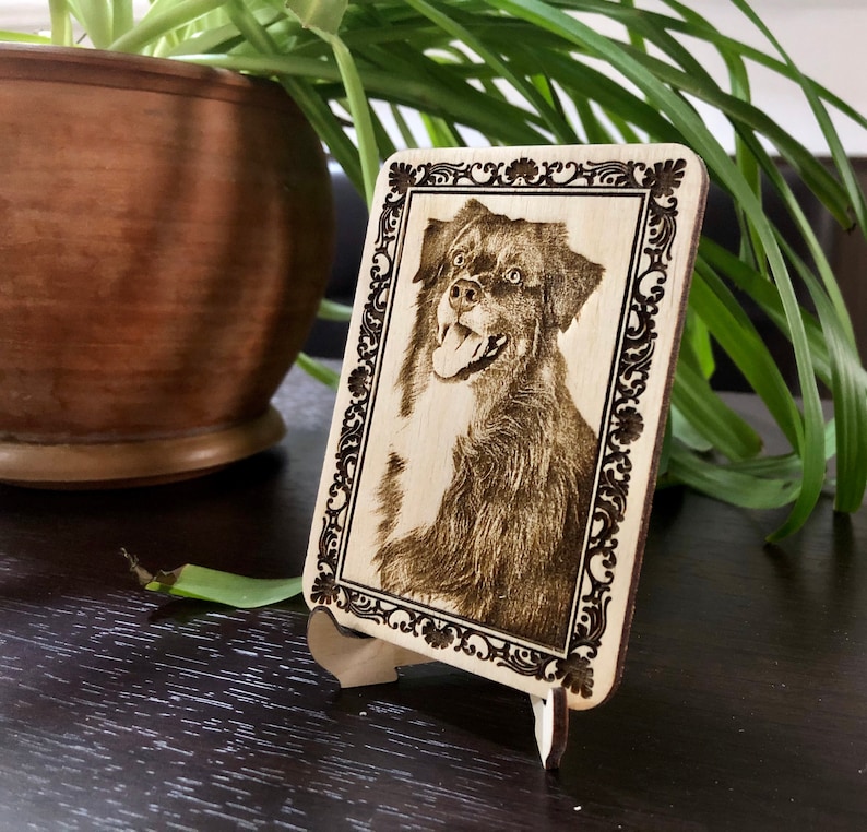 Dog Portrait Engraved Photo Frame / Engraved Wood Photo / Dog - Etsy