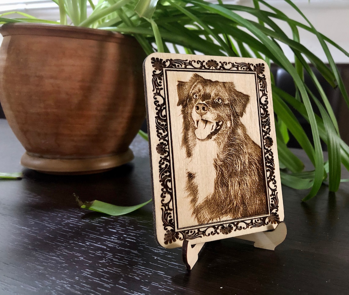 Dog Portrait Engraved Photo Frame / Engraved Wood Photo / Dog - Etsy