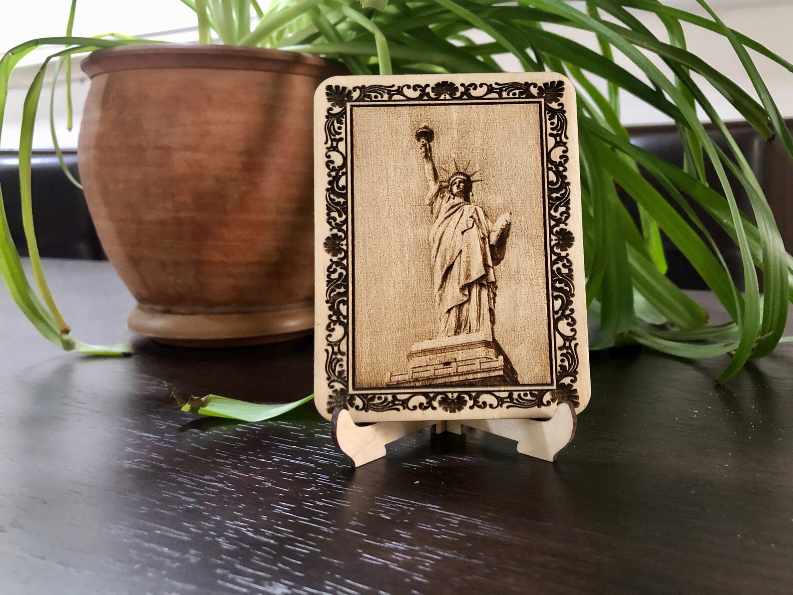 The Statue of Liberty / Engraved Photo on Wood / Wood Photo / - Etsy