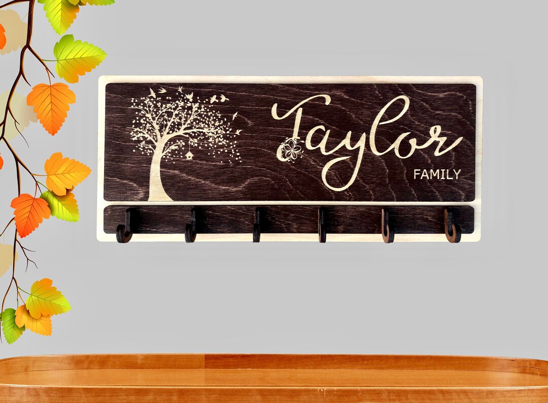 Key Hook for Wall, Personalized Wall Key Holder, Last Name Sign, Wall ...