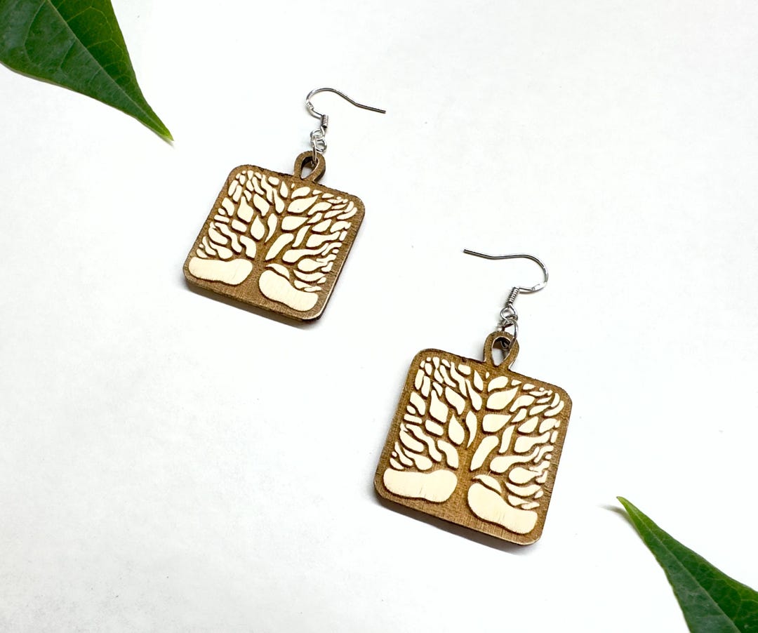 Tree Earrings Laser Engraved, Laser Cut Earrings, Nature Lover Gift ...
