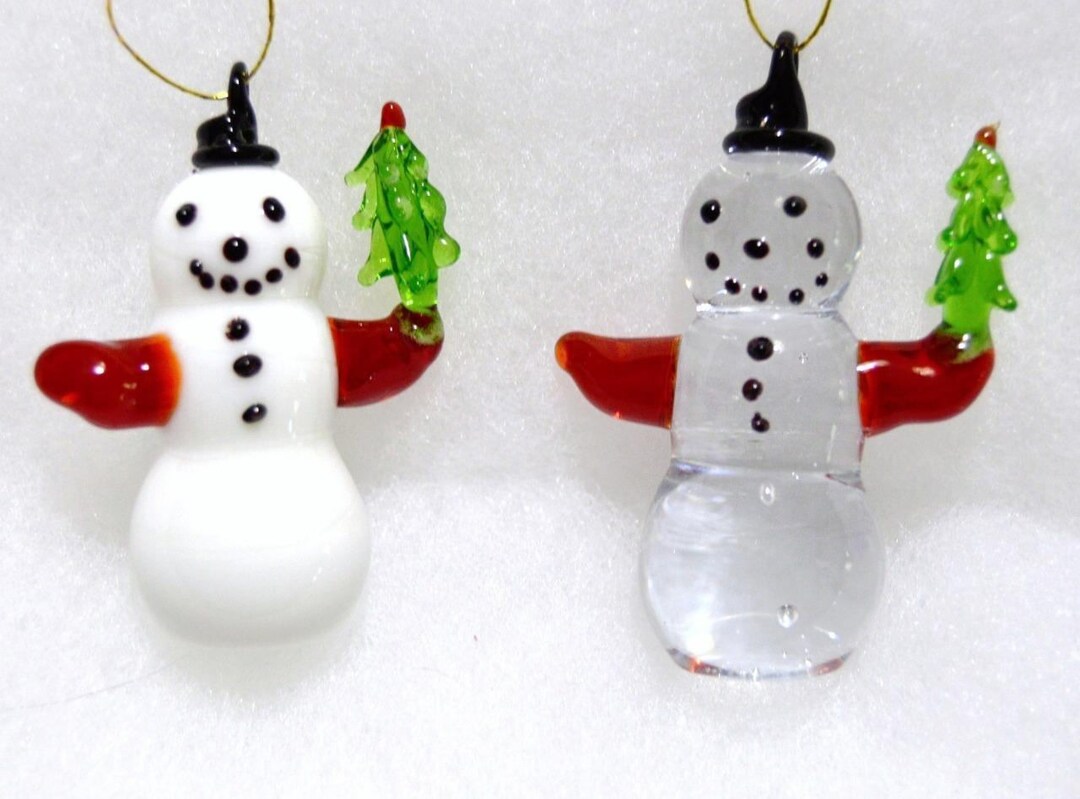 Hand Blown Glass Snowman Christmas Tree Ornament Pair Vintage NEW - Etsy