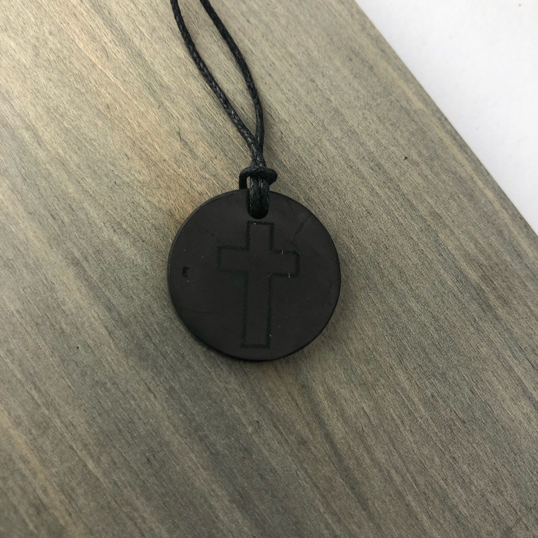 Engraved Shungite Pendant With Cross Symbol / Shungite Type 2 / Natural ...