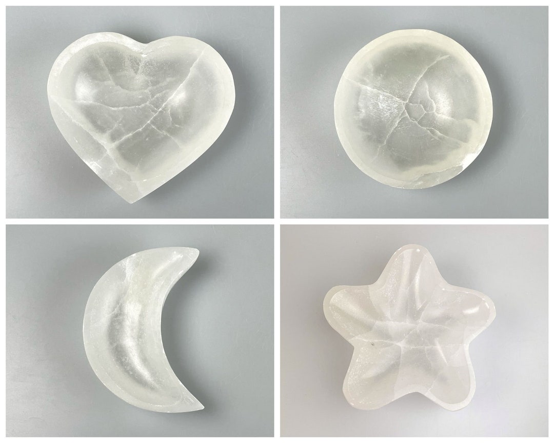 Selenite Moon Star Heart Bowl - White Plaster Bowl Morocco Stone ...