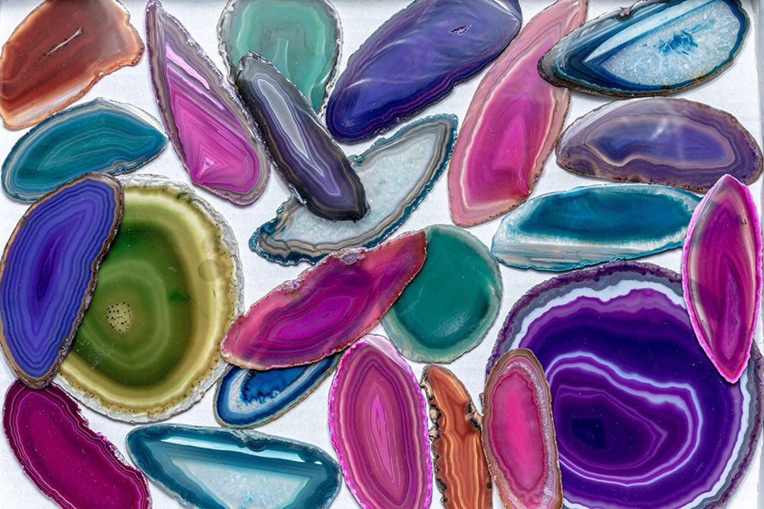 Many Colors Agate Slices // Beautiful Slices of Agate 5-9 Cm - Etsy