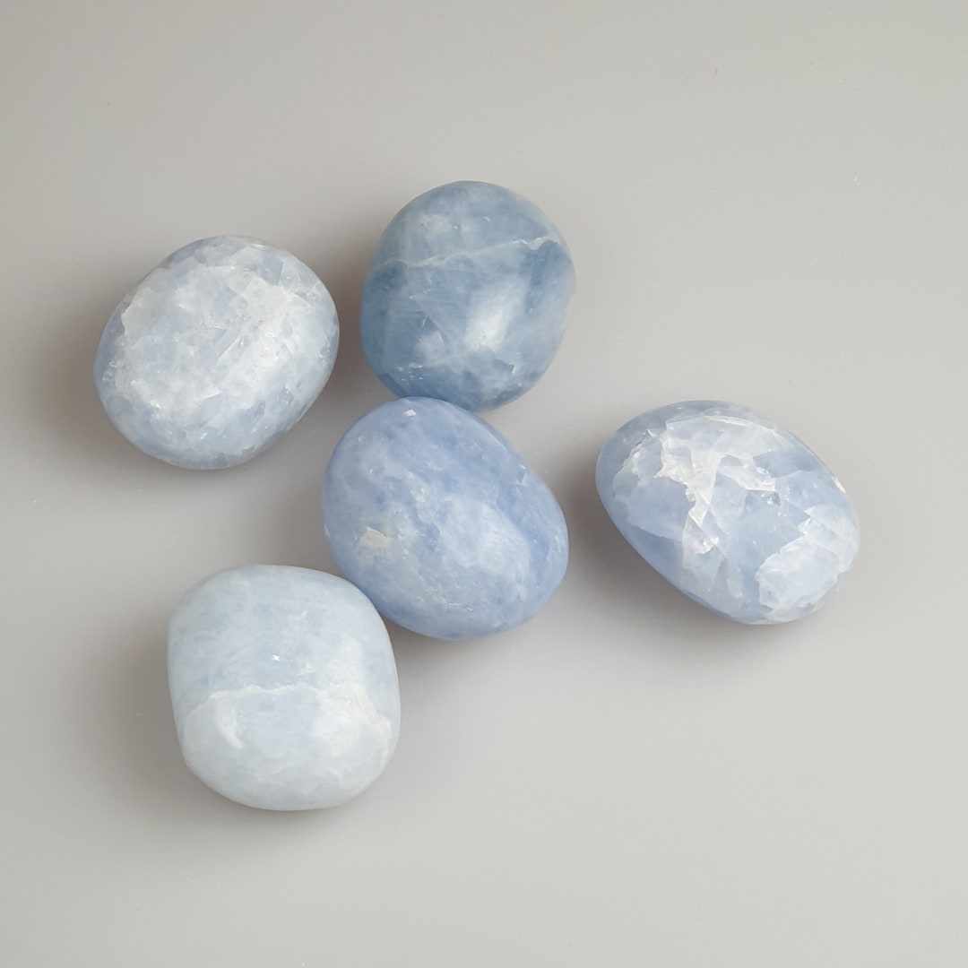 Polished Pebble Blue Calcite Tumbled Light Blue Stone, Smooth, Tumbled ...
