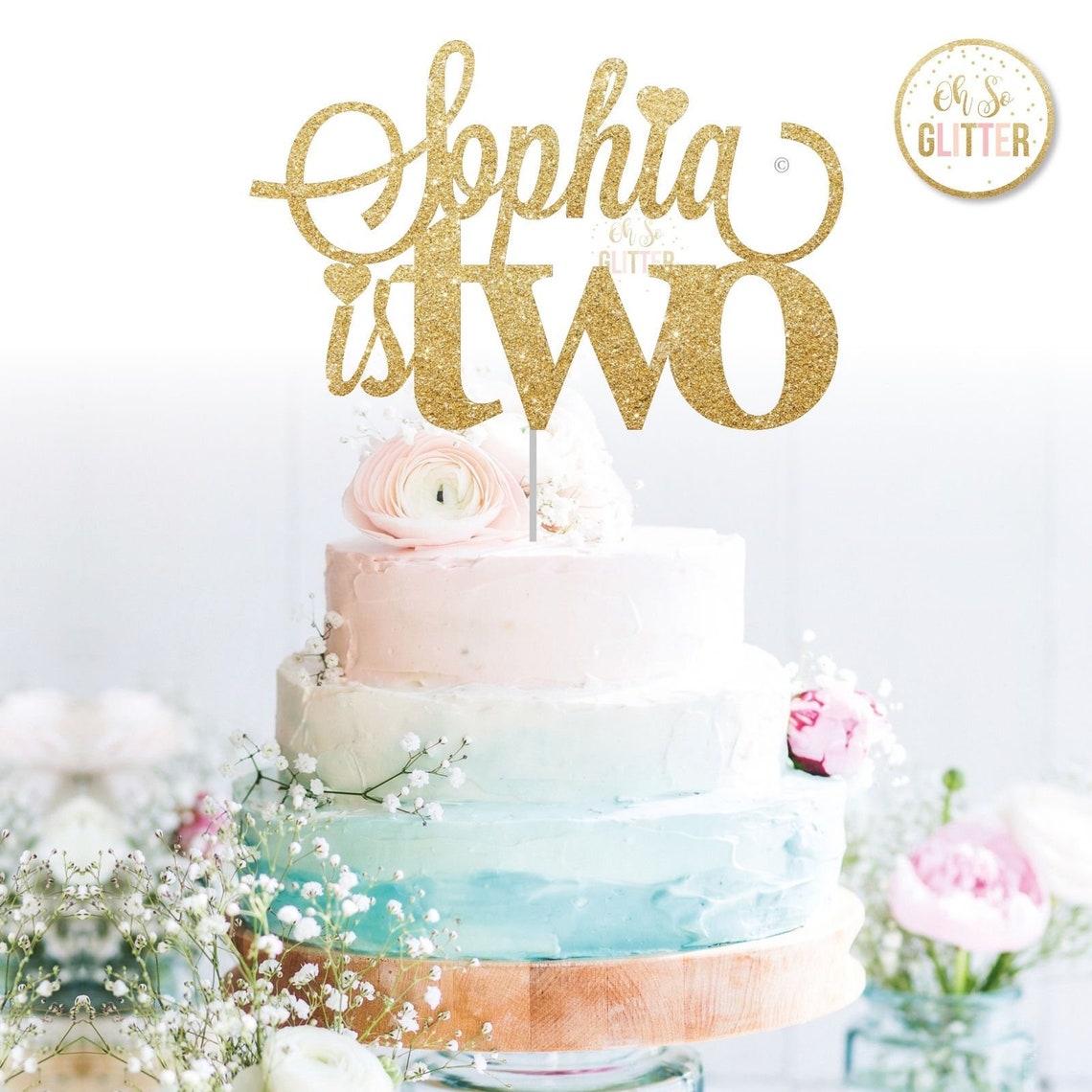 Name is Two Topper Birthday Gold Cake Topper Glitter Cake - Etsy