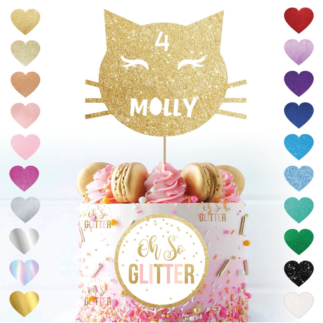 Cat Kitty Cake Topper, Cat Party Birthday Glitter Cake Topper, Custom ...