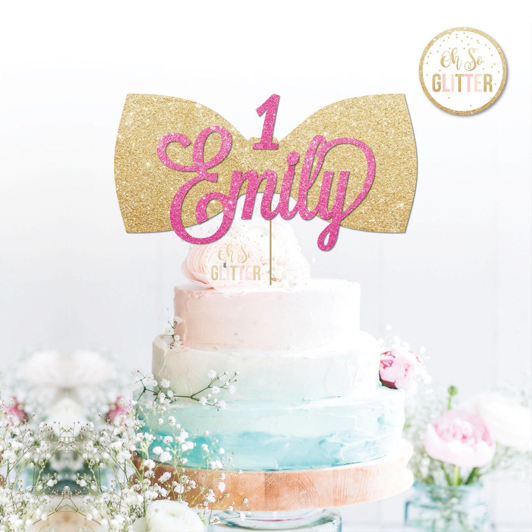 Custom Bow Topper, Gold Bow, Gold Cake Topper, Glitter Cake Topper ...
