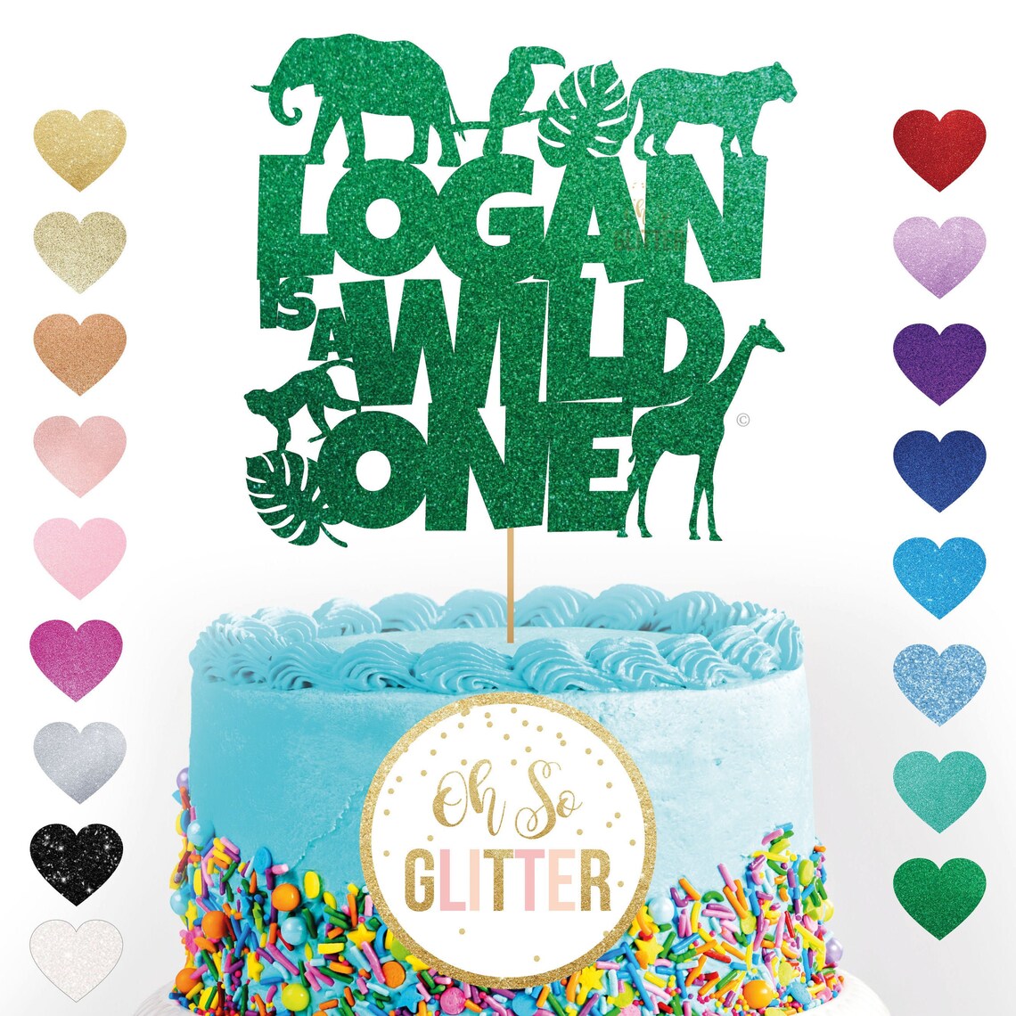 Custom Wild One Topper Jungle Animals Cake Topper Glitter - Etsy