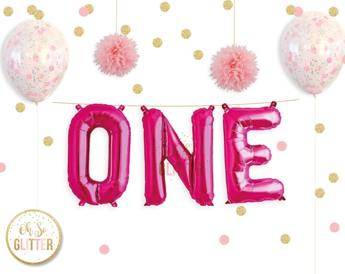 ONE Pink Balloons Pink Letter Balloons Pink Balloon Party - Etsy