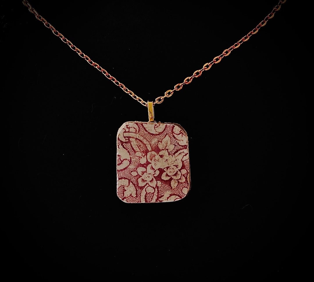 Vintage Buda England Staffordshire Stamp Necklace/ Broken Plate Pendant ...