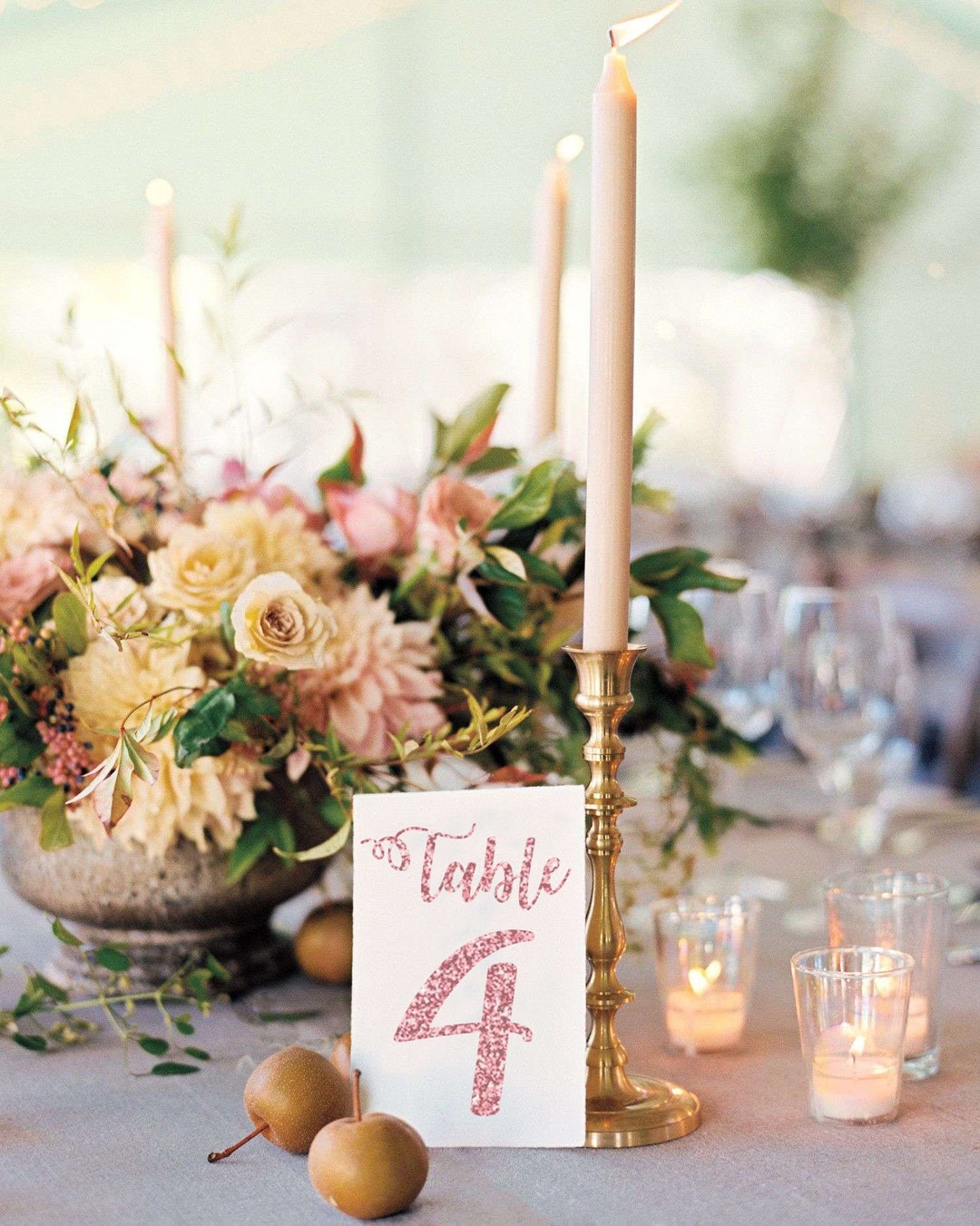 Wedding Table Number Decal, Glitter Rose Gold Table Number Sticker ...