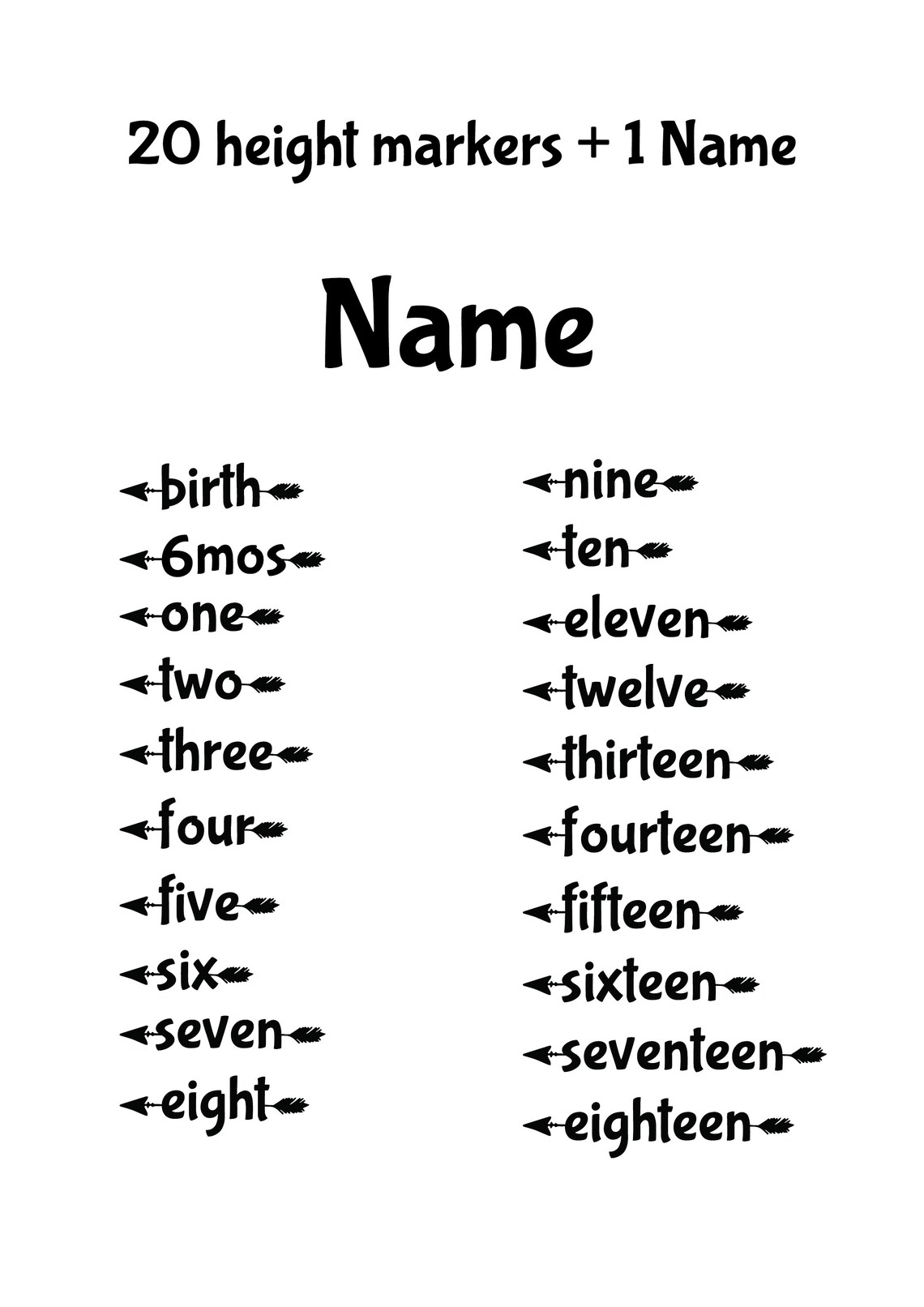 Growth Chart Add-on, Vinyl Decal Height Marker, Arrow With Years and ...