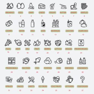 SET of 36 Small Elegant Fridge Icon Decals, Kitchen Icons Stickers ...