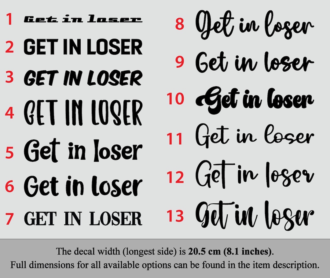 Get in Loser Decal | Funny Car Vinyl Decal | Car Threshold Sticker ...