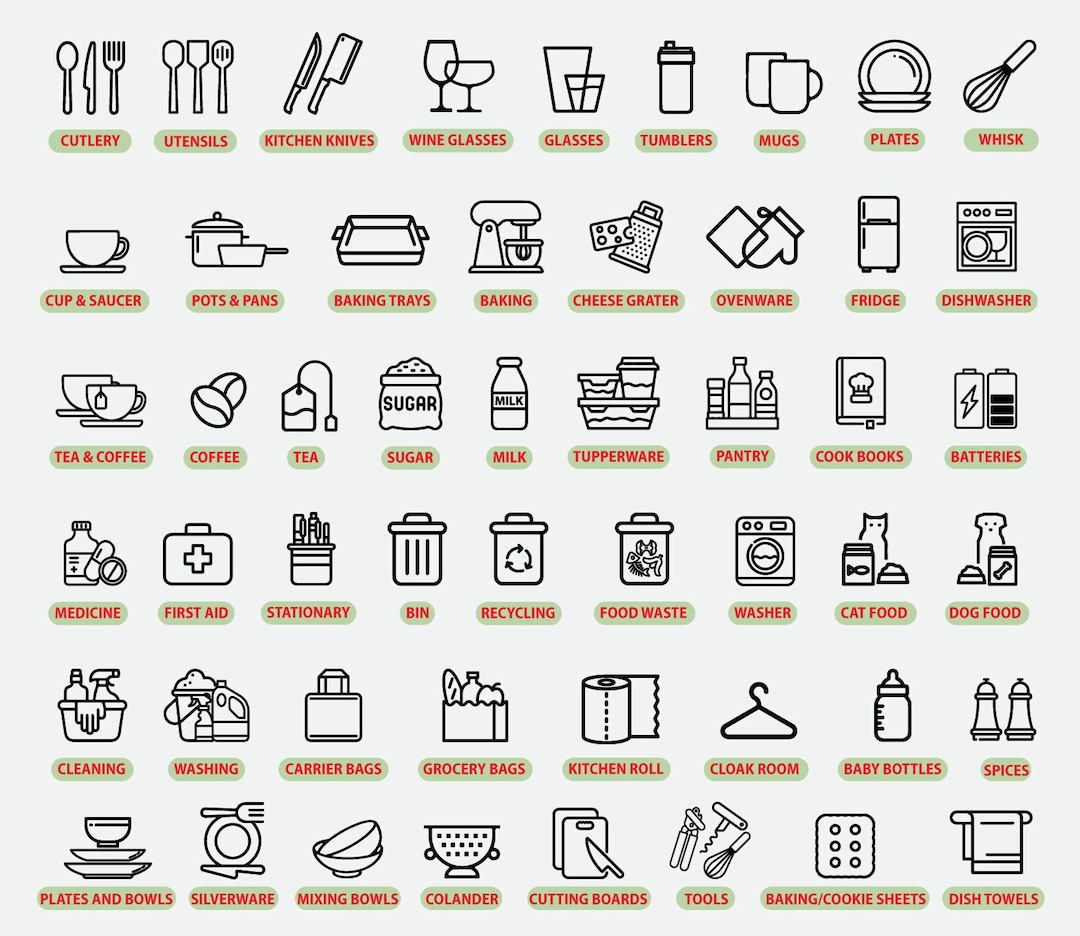 Small Elegant Kitchen Utensil Icon Decals, Kitchen Icons Stickers ...