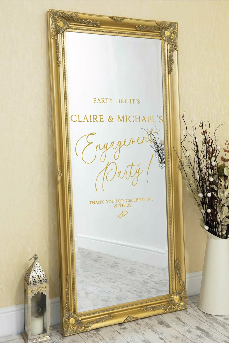 Engagement Party Mirror Decal, Custom Party Sticker, Personalised ...