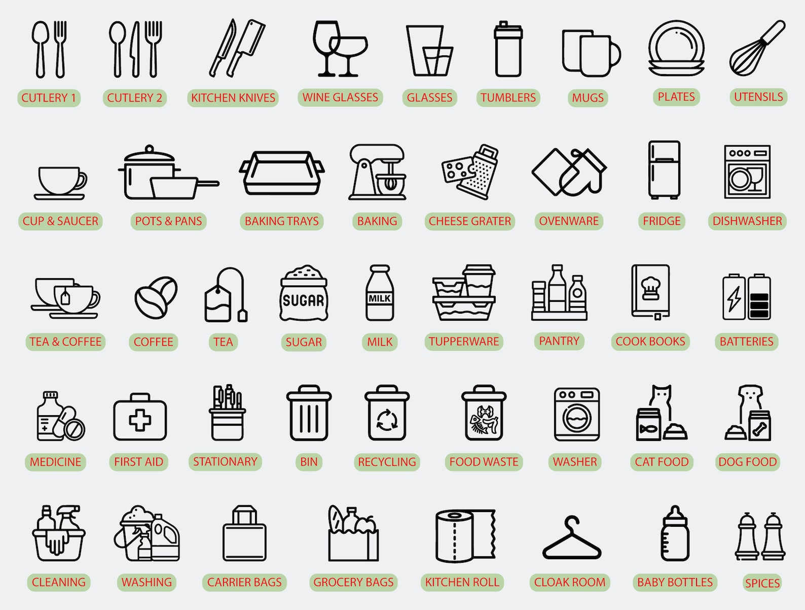 Kitchen Utensil Icon Decals, Kitchen Icons Stickers, Kitchen Organizing ...
