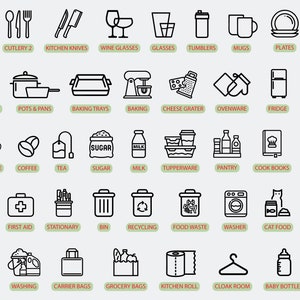 Kitchen Utensil Icon Decals, Kitchen Icons Stickers, Kitchen Organizing ...