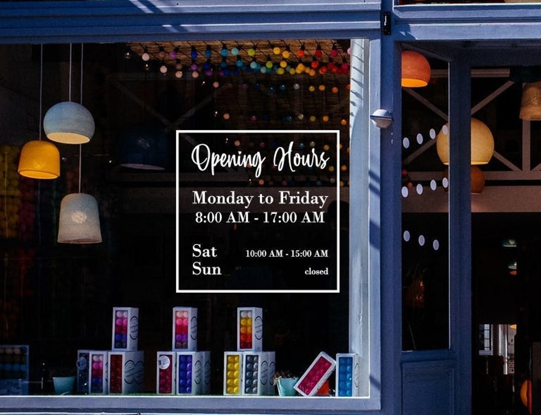 OPENING HOURS Decal, Business Hours Decal, Store Hours Decal ...
