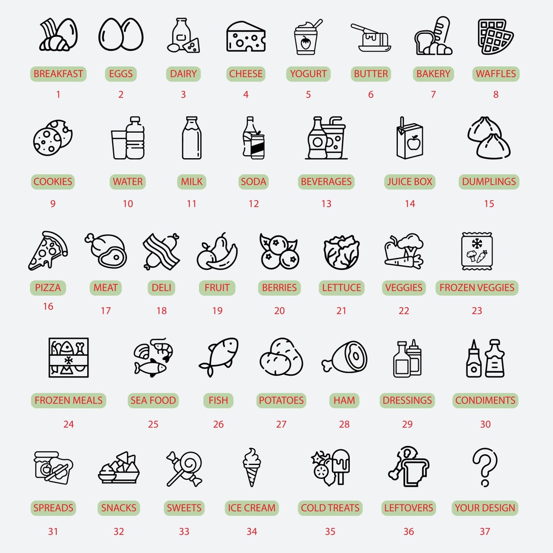 Small Elegant Fridge Icon Decals, Kitchen Icons Stickers, Fridge ...