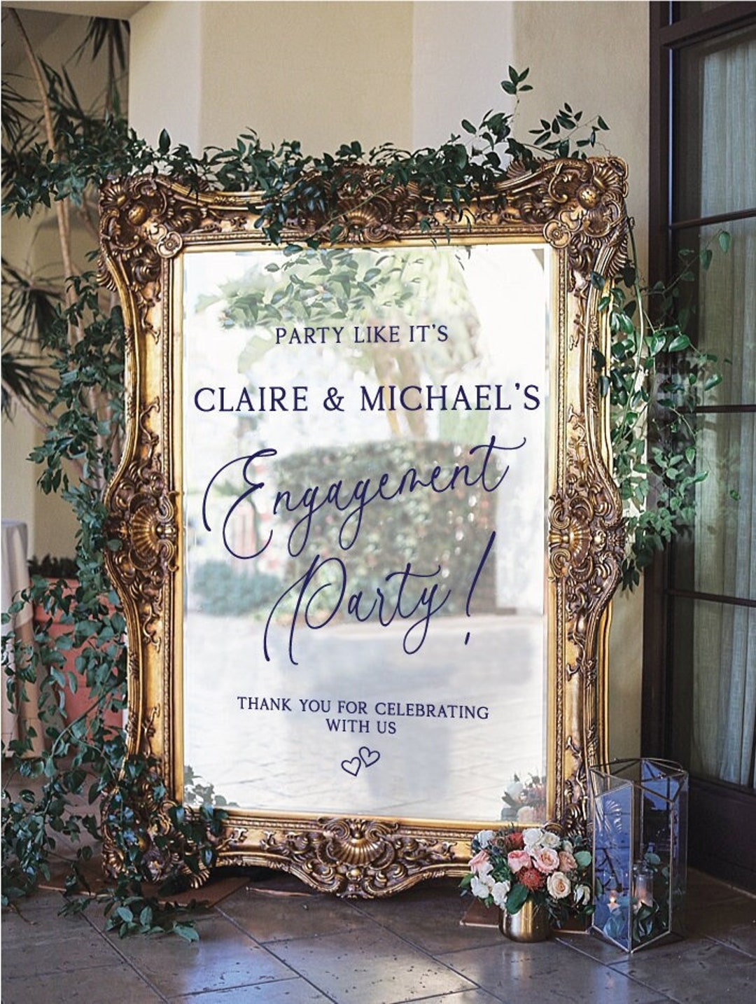 Engagement Party Mirror Decal, Custom Party Sticker, Personalised ...