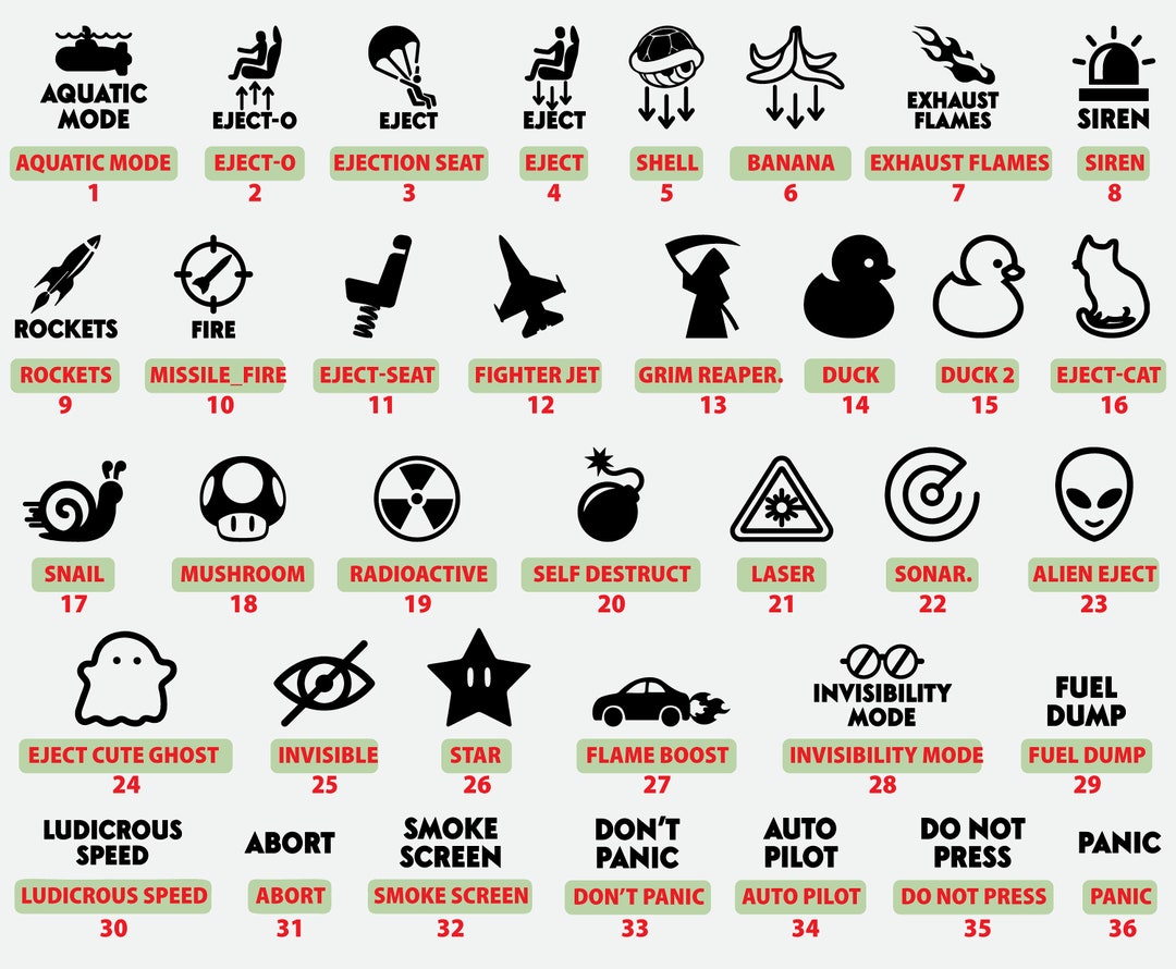 Blank Car Button Decal, Eject Passenger Button Decal, Blank Buttons ...