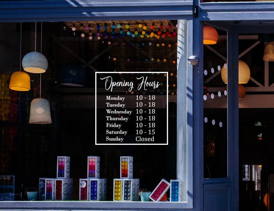 OPENING HOURS Decal, Business Hours Decal, Store Hours Decal ...