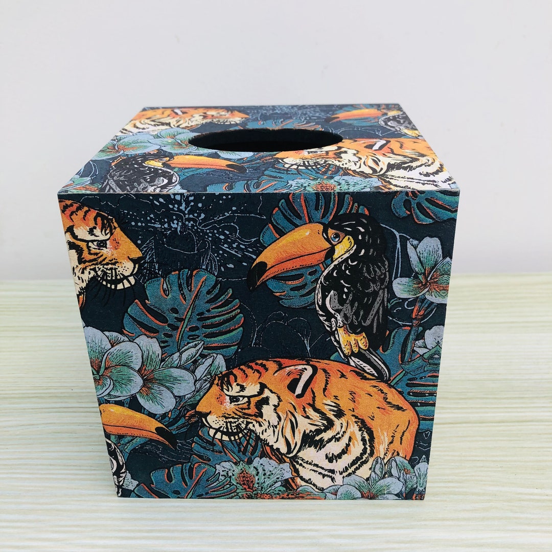 Tiger and Toucan Decoupaged Tissue Box Cover - Etsy