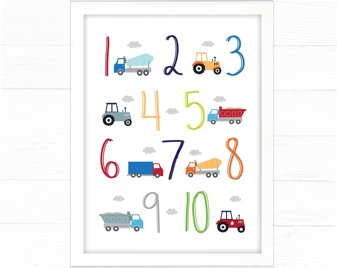Boys Trucks and Tractors Number Print. Nursery Decor, Wall Art ...