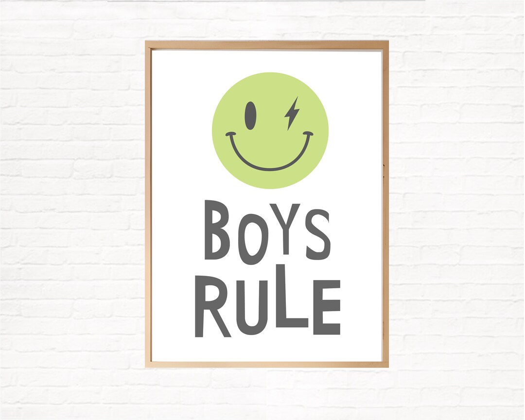 Boys Rule Smiley Face Art Print, Room Decor, Gift, Nephew, Boys Nursery ...