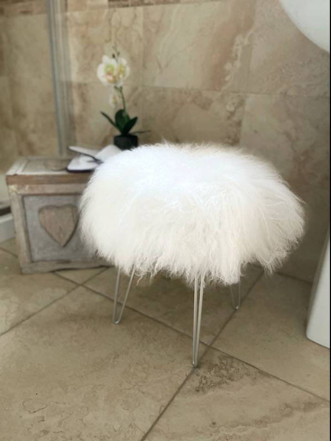 100% Mongolian Tibeton Mongolian Fur Stool With Silver Hairpin - Etsy UK