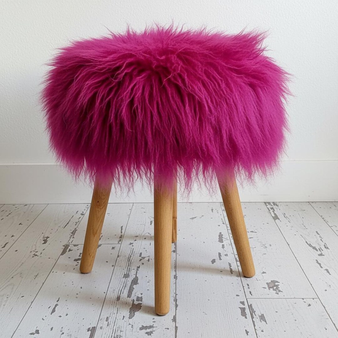 Footstool With Sheepskin Fur Foot Stool Fuchsia Fur Foot Stool in ...