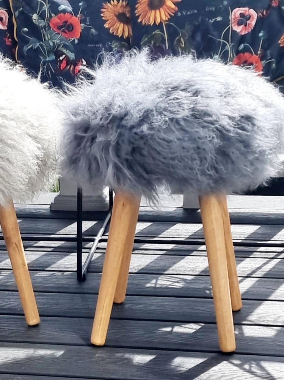 100% Mongolian Sheepskin Fur Stool With Wood Legs, Choice of Colors. - Etsy
