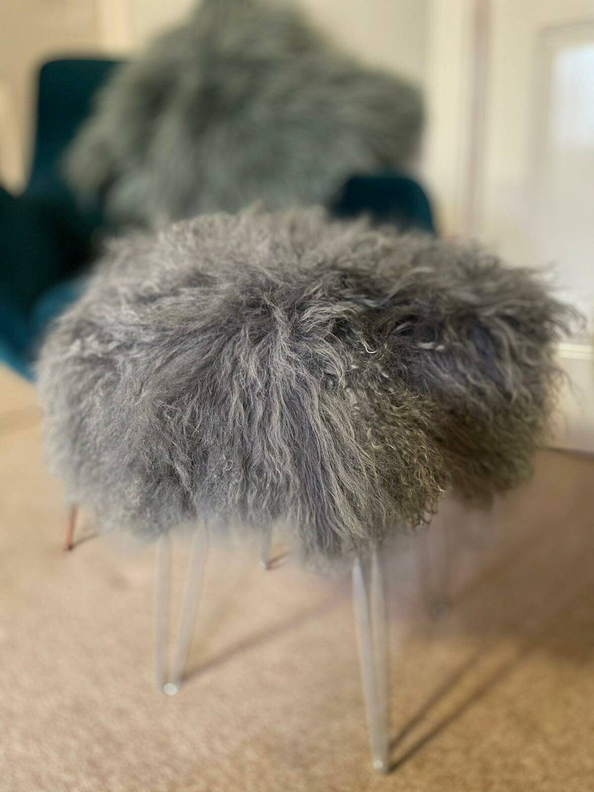 Footstool With Sheepskin Fur Footstool With Metal Hairpin Legs - Etsy UK