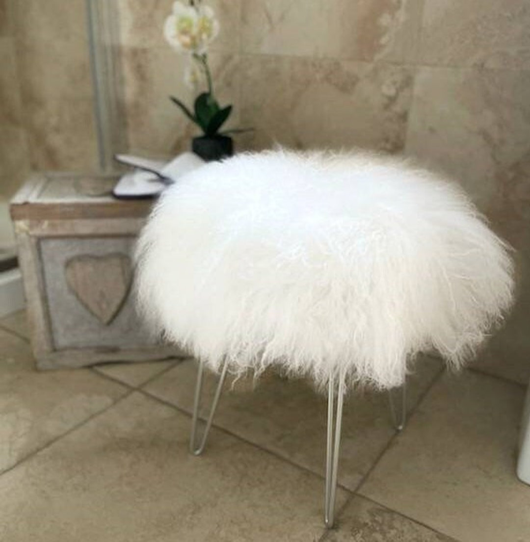 Footstool With Sheepskin Fur Footstool With Metal Hairpin Legs - Etsy UK