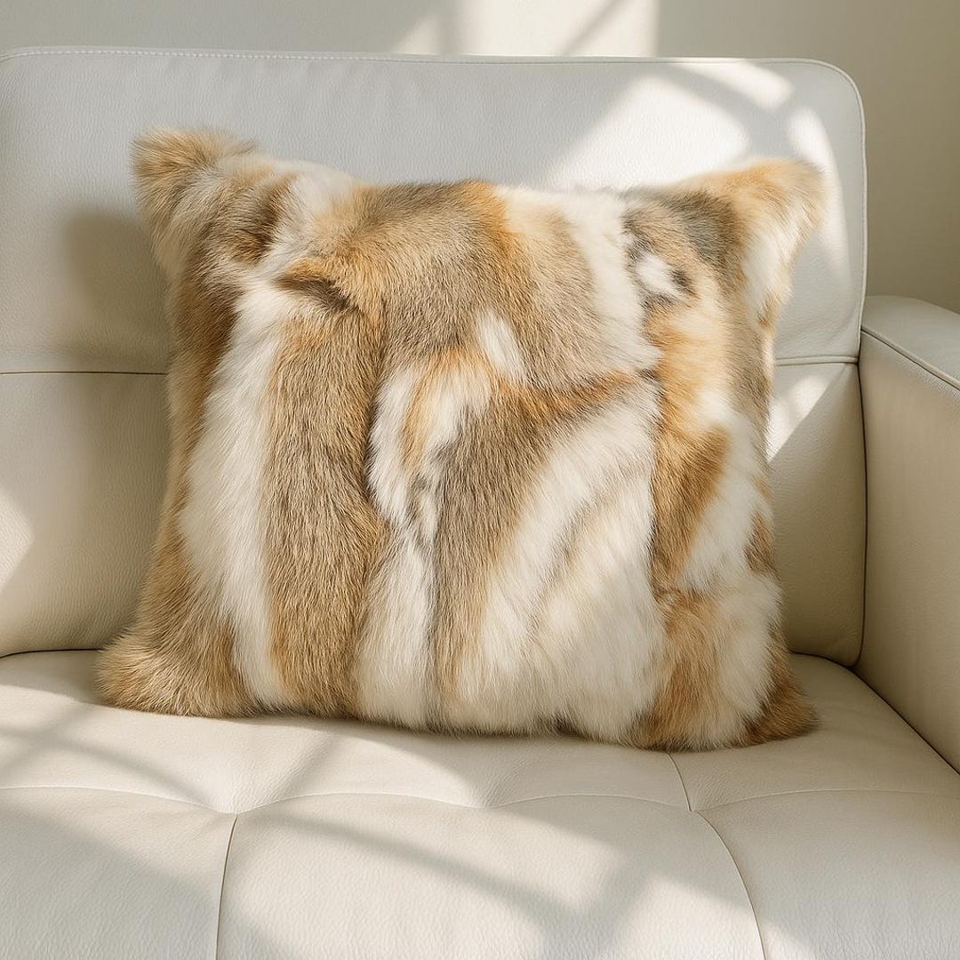 Real White Brown Rabbit Fur Cushion Square White Fur Cushion Fur Pillow ...