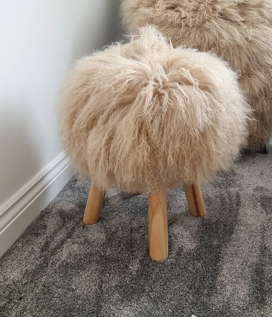100% Genuine Mongolian Sheepskin Fur Footstool Caramel With - Etsy UK