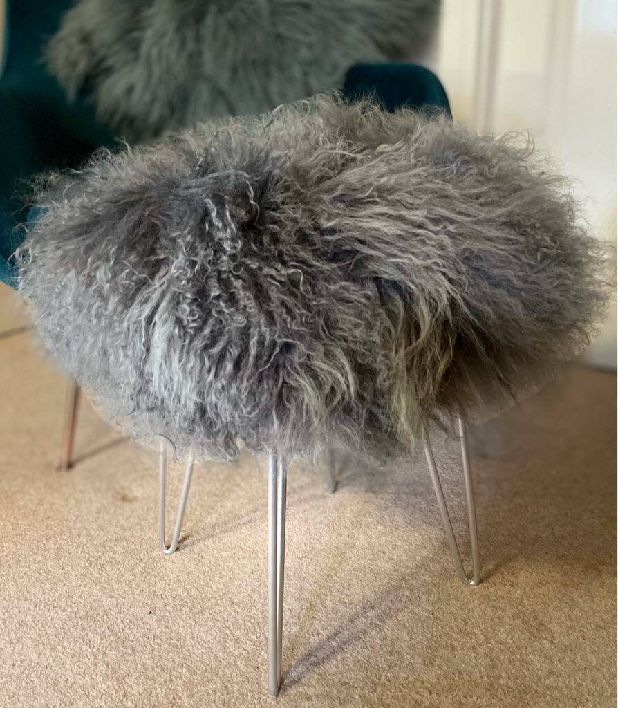 Footstool With Sheepskin Fur Footstool With Metal Hairpin Legs - Etsy UK