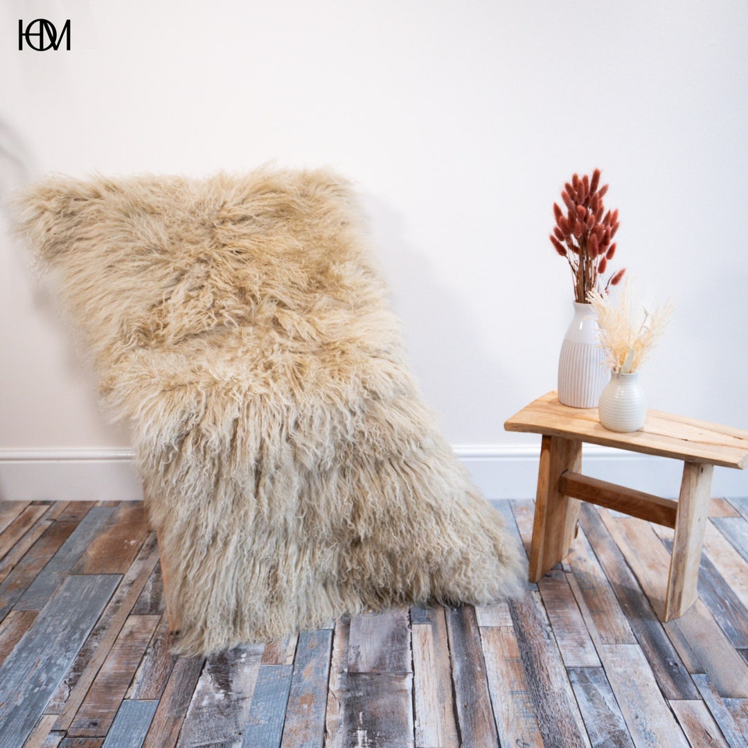 100% Mongolian Sheepskin Rug Different Colors Genuine Tibetan Fur Long ...