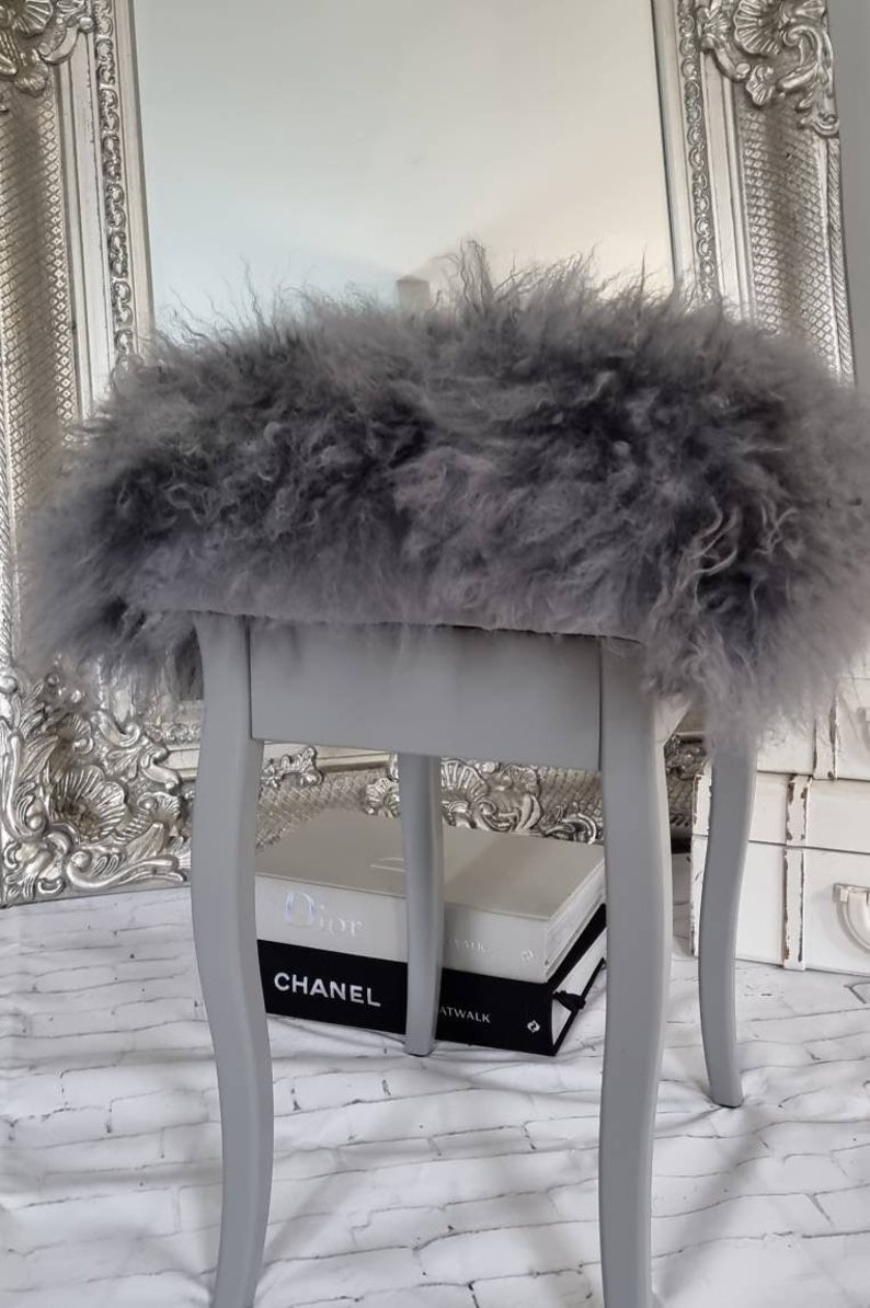 Dressing Table Stool Gray Mongolian Fur - Etsy UK