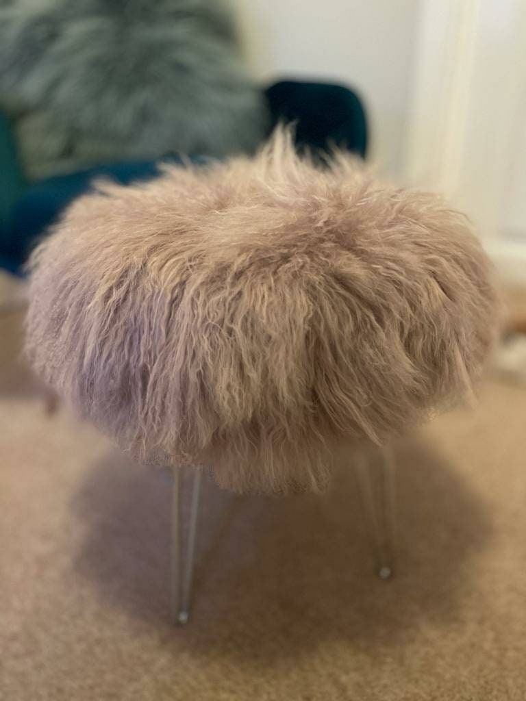 Footstool With Sheepskin Fur Footstool With Metal Hairpin Legs - Etsy UK