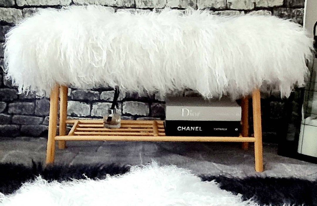 Large White Sheepskin Fur Bench /fur Ottoman Handmade With Storage ...