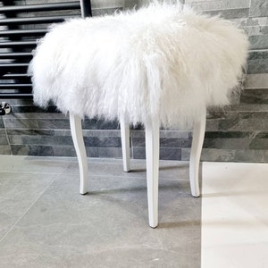 Dressing Table Stool Gray Mongolian Fur - Etsy UK