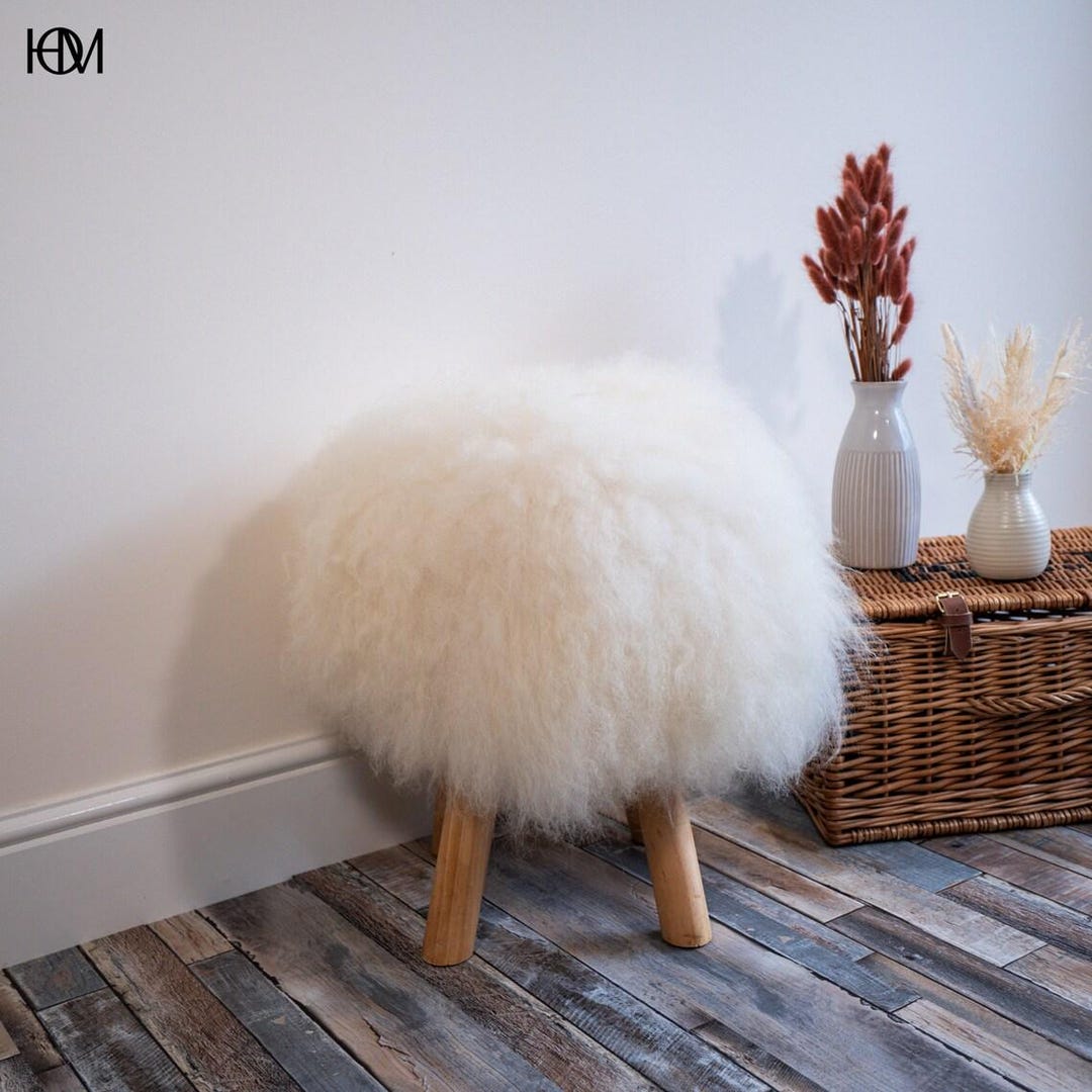 Icelandic Sheepskin Fur Wooden Stool /foot Rest /fur Stool - Etsy