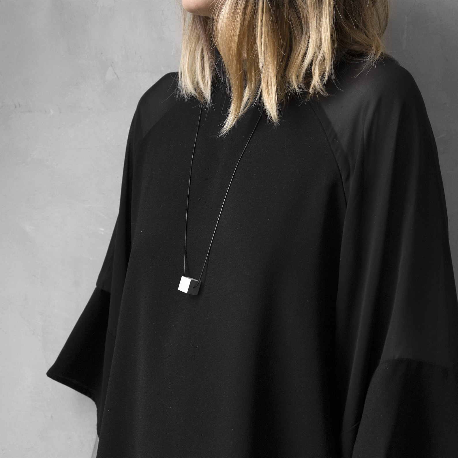 Geometric Necklace Jesmonite Minimal Black Grey Handmade Pendant Modern ...