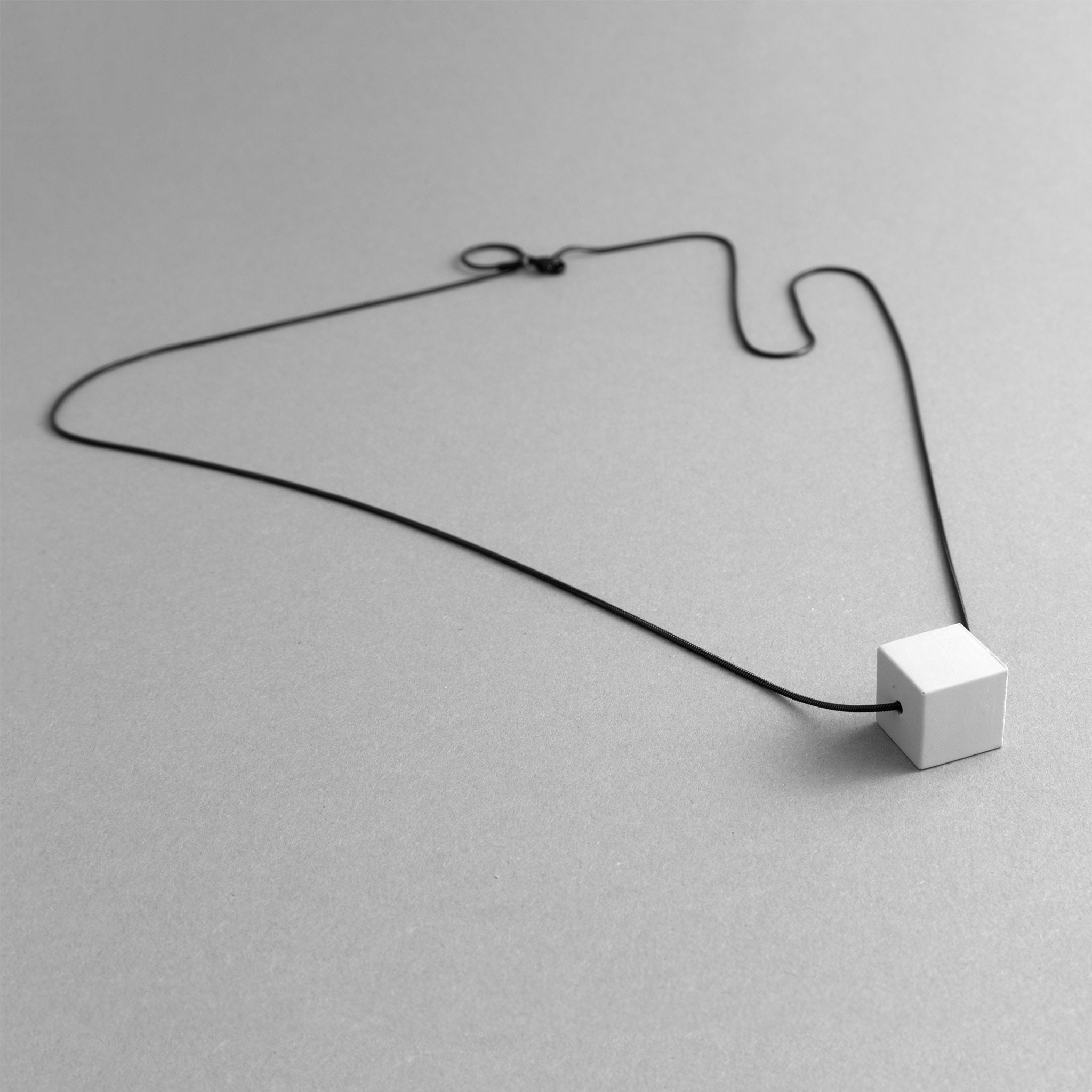 Geometric Necklace Jesmonite Minimal Black Grey Handmade Pendant Modern ...