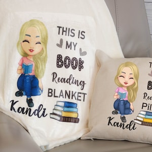 Personalized Book Reading Blanket, Custom Book Lover Throw, Cute Girl ...